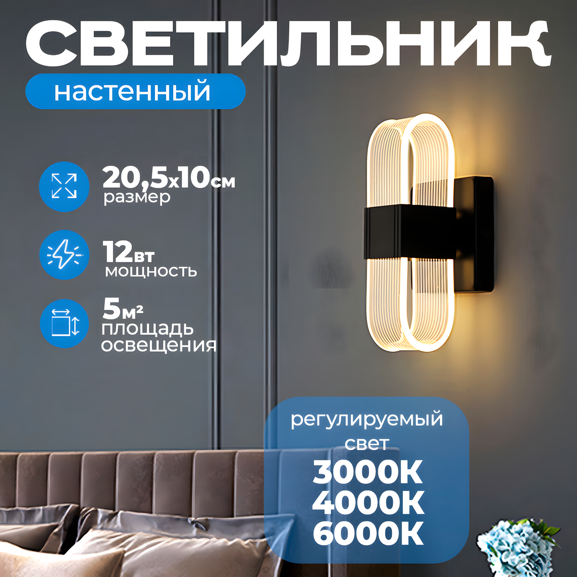 Светильник настенный светодиодный Aurum Mini Black матовый черный, 12W, регулируемый (теплый/нейтральный/холодный), бра