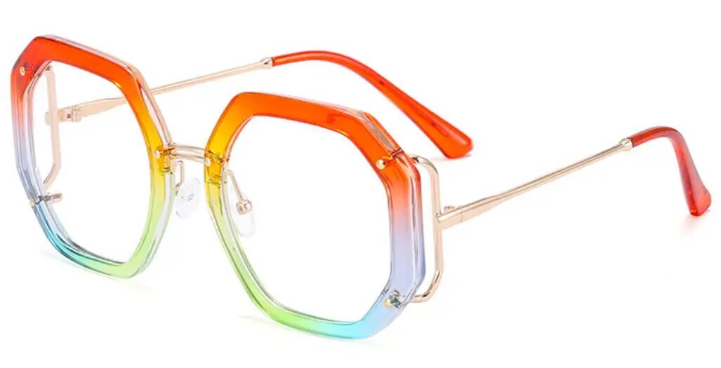 Glocco Ретро многогранные очки с защитой от синего света +2.5 C7 rainbow clear, +225