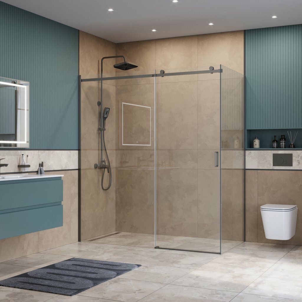 Душевой уголок BelBagno SOFT_CLOSE-2-AH-1 180х100 стекло прозрачное/профиль оружейная сталь