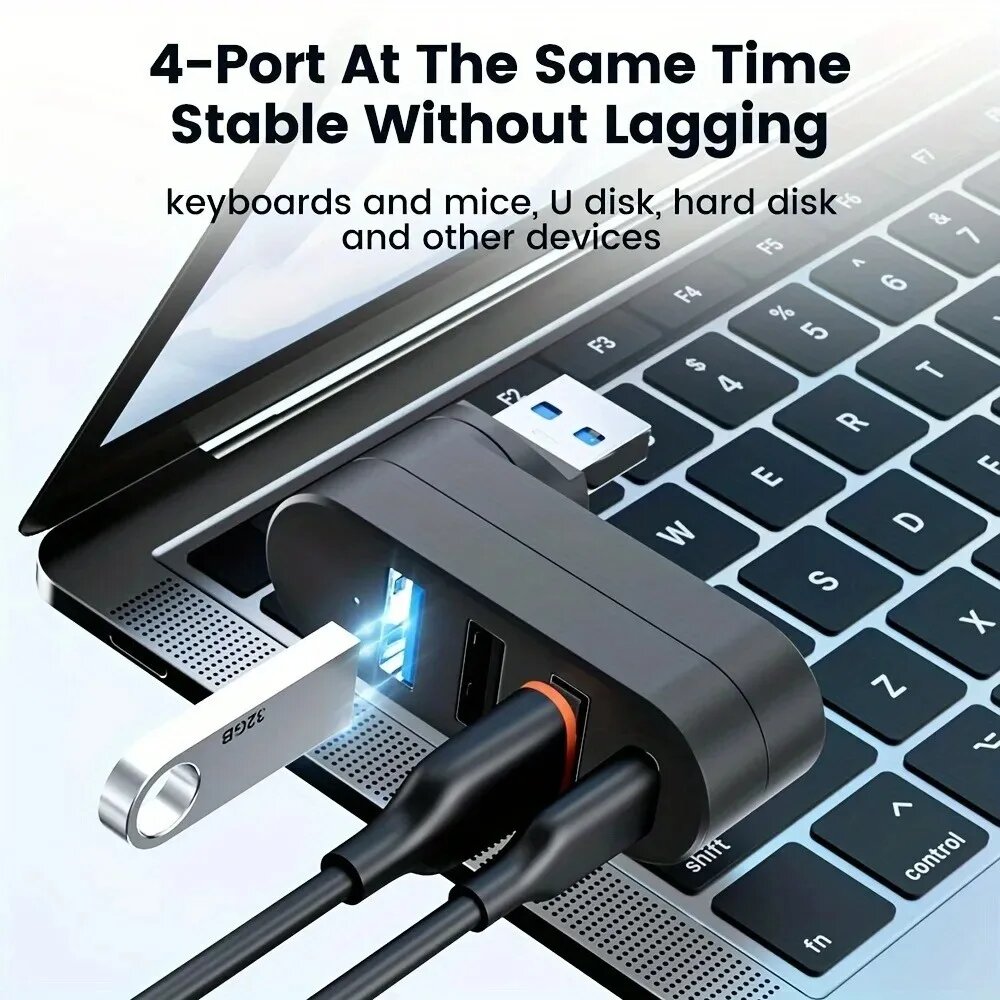 USB 3.0 хаб 4-in-1, черный, 180° Rotation