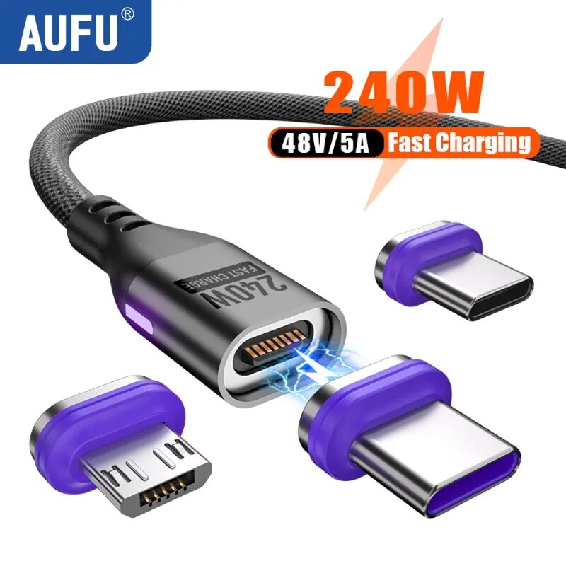 AUFU 240W USB-C кабель магнитный, 1м, черный