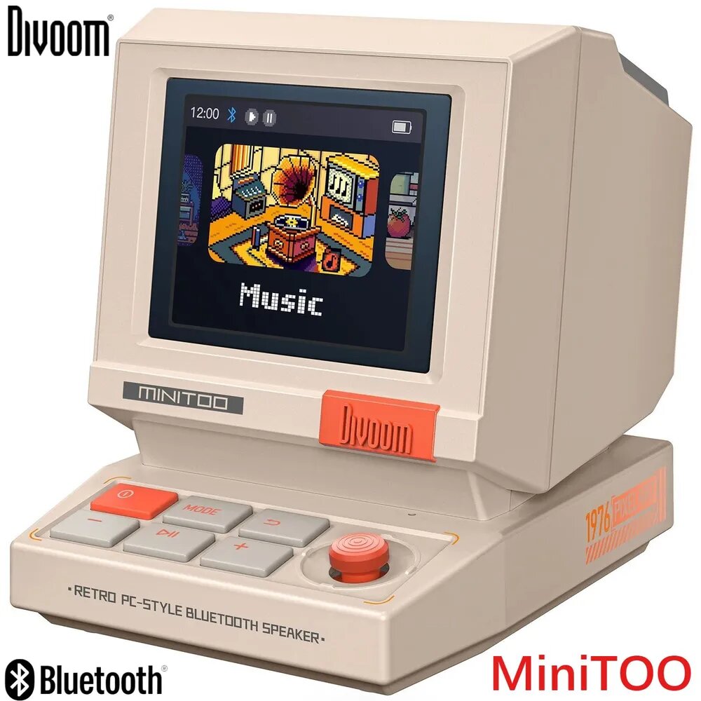 DIVOOM MiniTOO Ретро-мини-пиксельный динамик Bluetooth, часы и будильник, управляемые приложением, портативный симпатичный настольный динамик