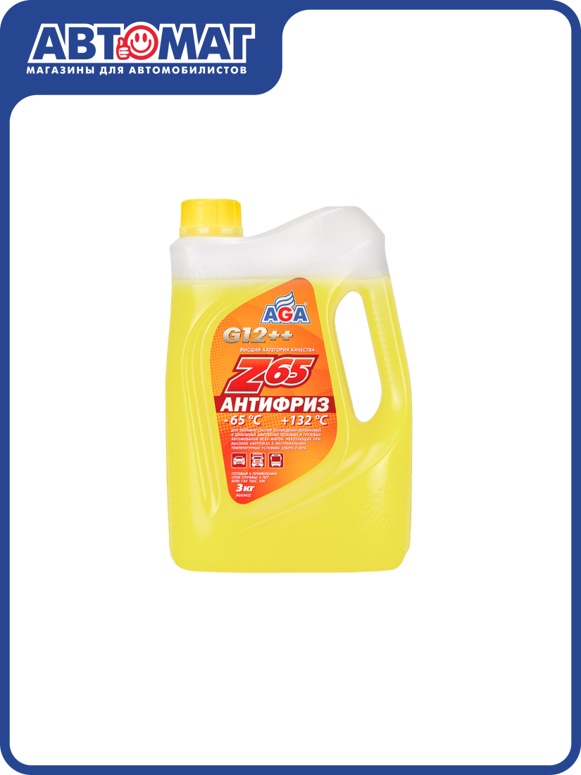 Антифриз AGA Z65 желтый, G12++ (3 кг.), AGA342Z