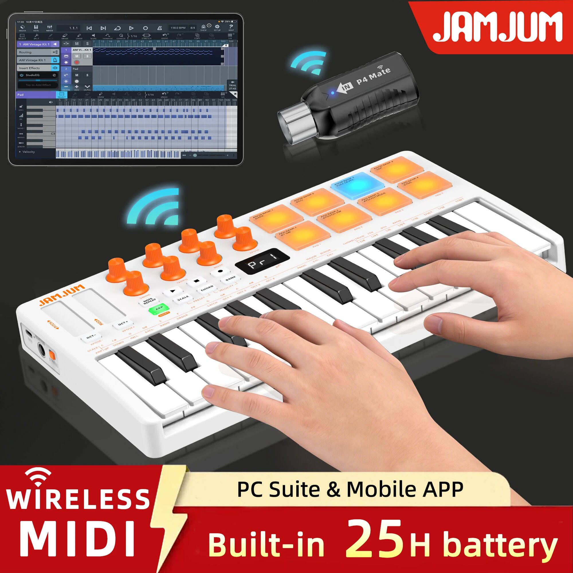 JAMJUM JK-25 мини-клавиатура 25 клавиш RGB