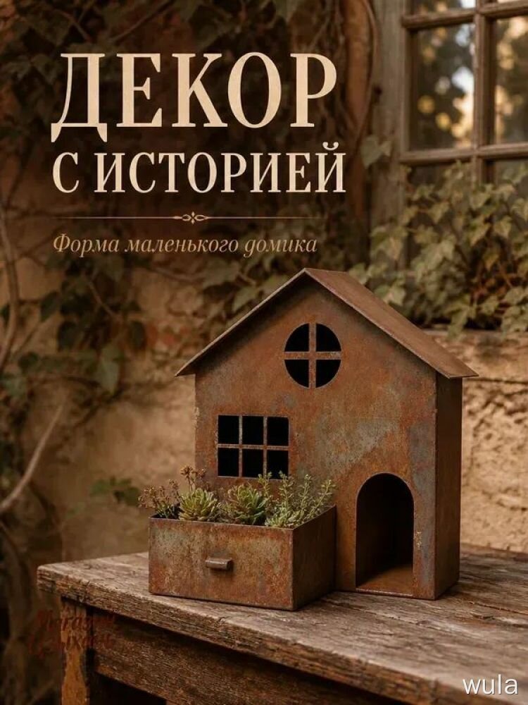 Металлический домик для сада с эффектом ржавчины 16×7×15 см, ретро дизайн, для дачи и террасы — фото 1