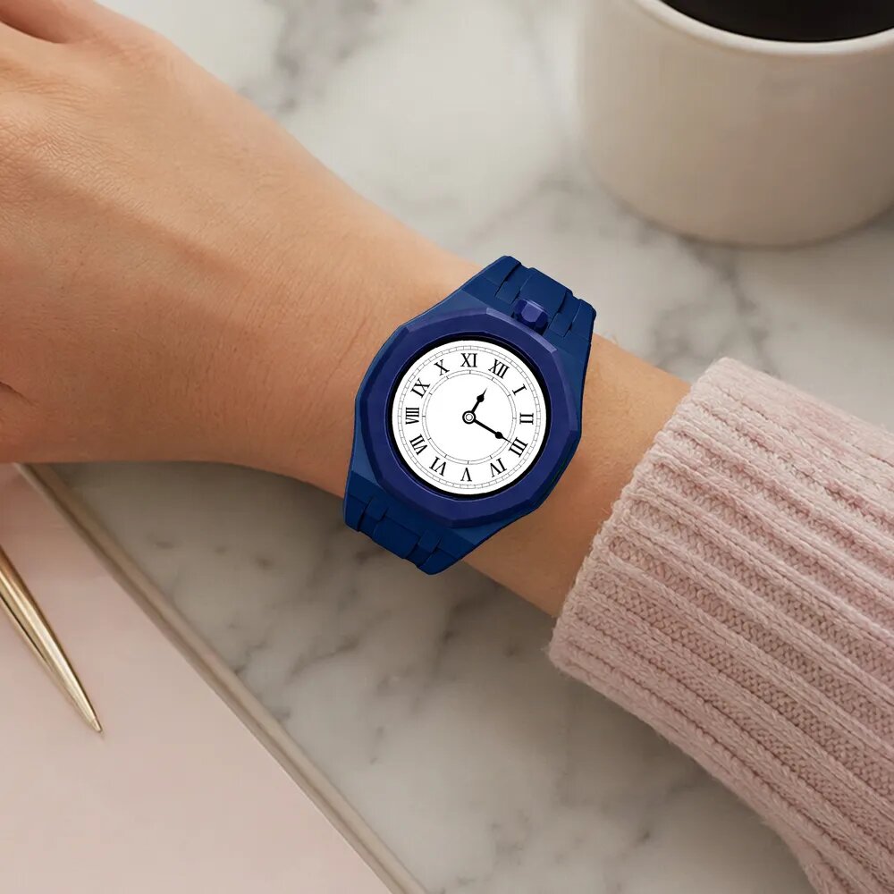 Ремешок для часов Swatch x Royal Pop из биокерамики и силикона, тёмно-синий, 12-часовое положение