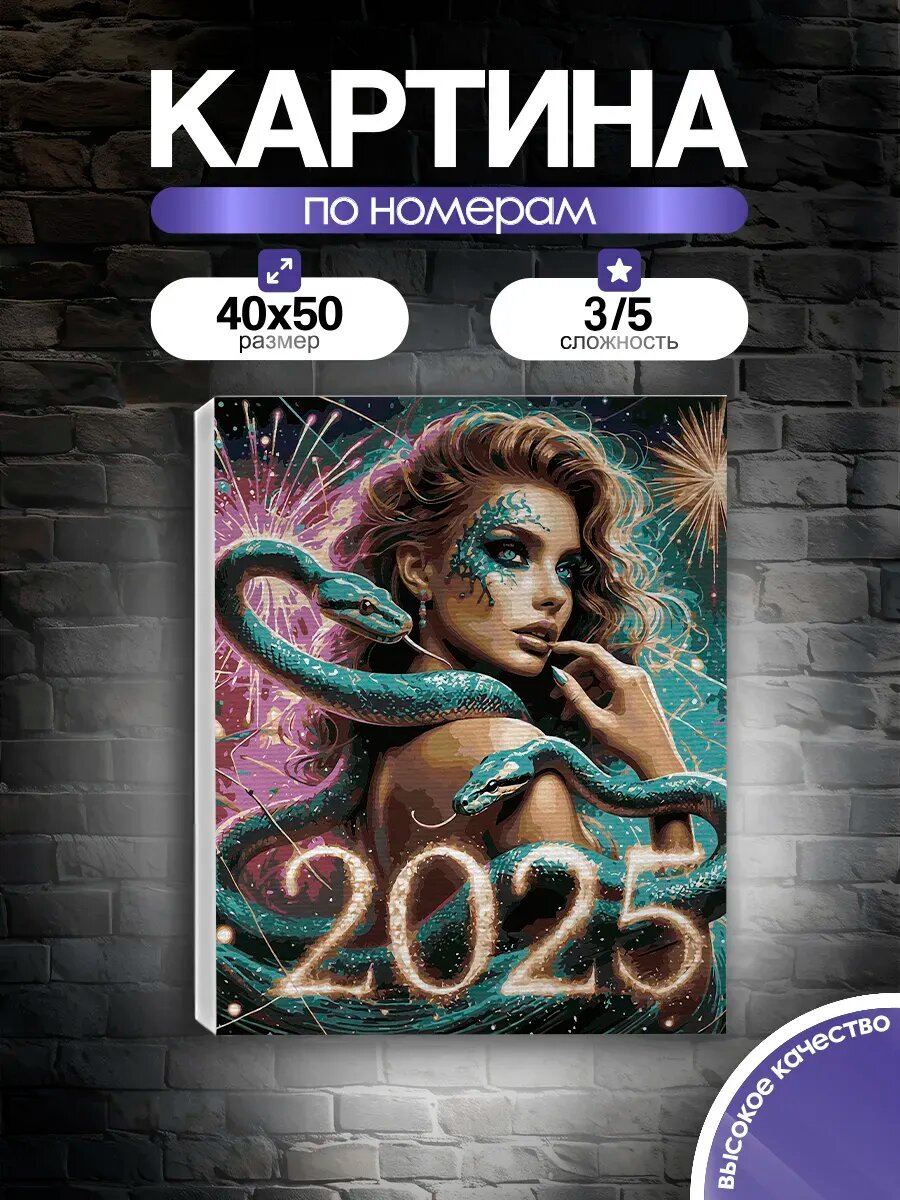 Картина по номерам Девушка и символ года 2025 змея