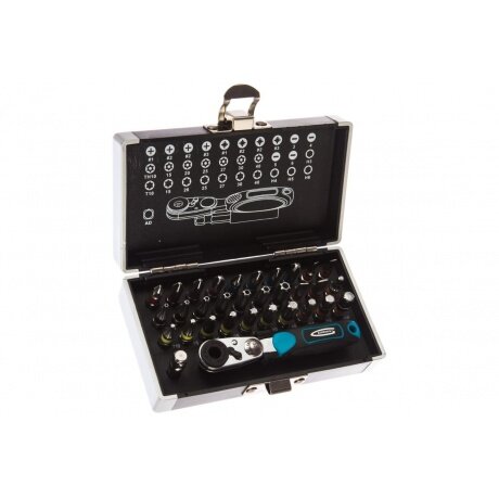 Набор бит, 1/4", магнитный адаптер, сталь S2 пластиковый кейс, 33 предм. Gross
