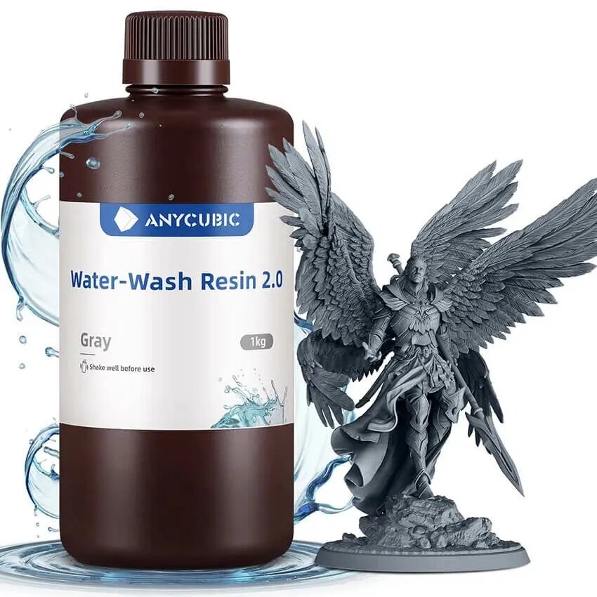 Фотополимерная водосмываемая смола Anycubic Water Wash Resin+ 2.0 серая, 1кг.