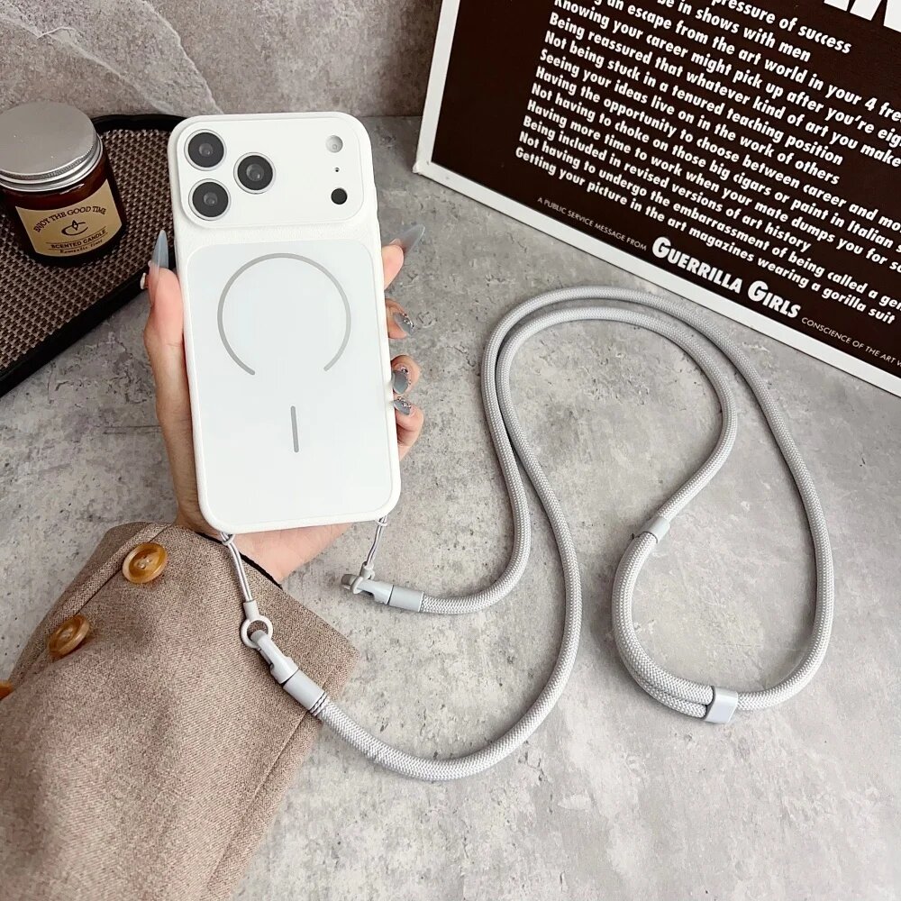 Кожаный ремешок-шнурок через плечо для чехла Magsafe для iPhone 17 16 айфон 14, Белый, Белый, white