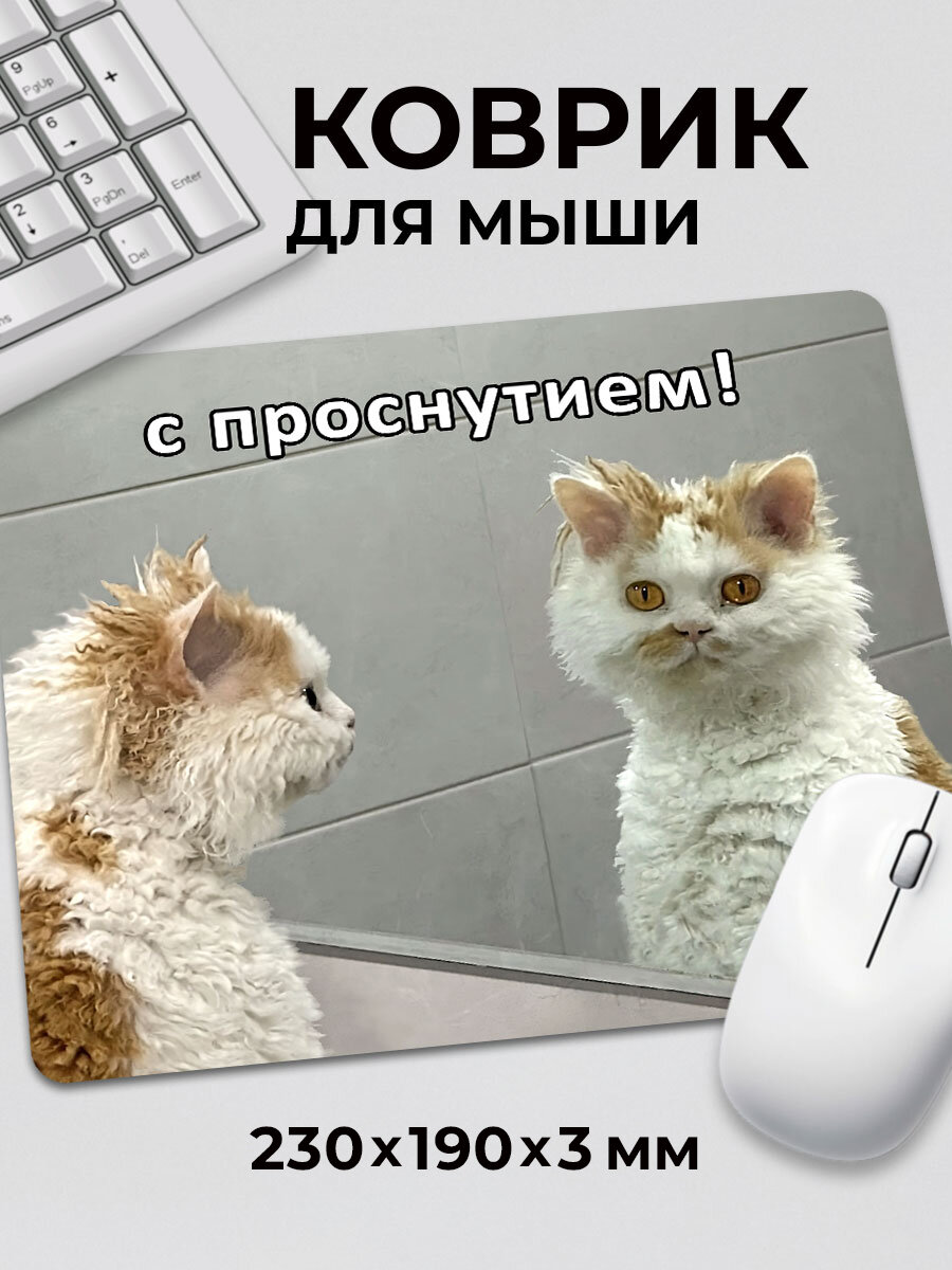 Коврик для мышки с приколом мем котик С проснутием!