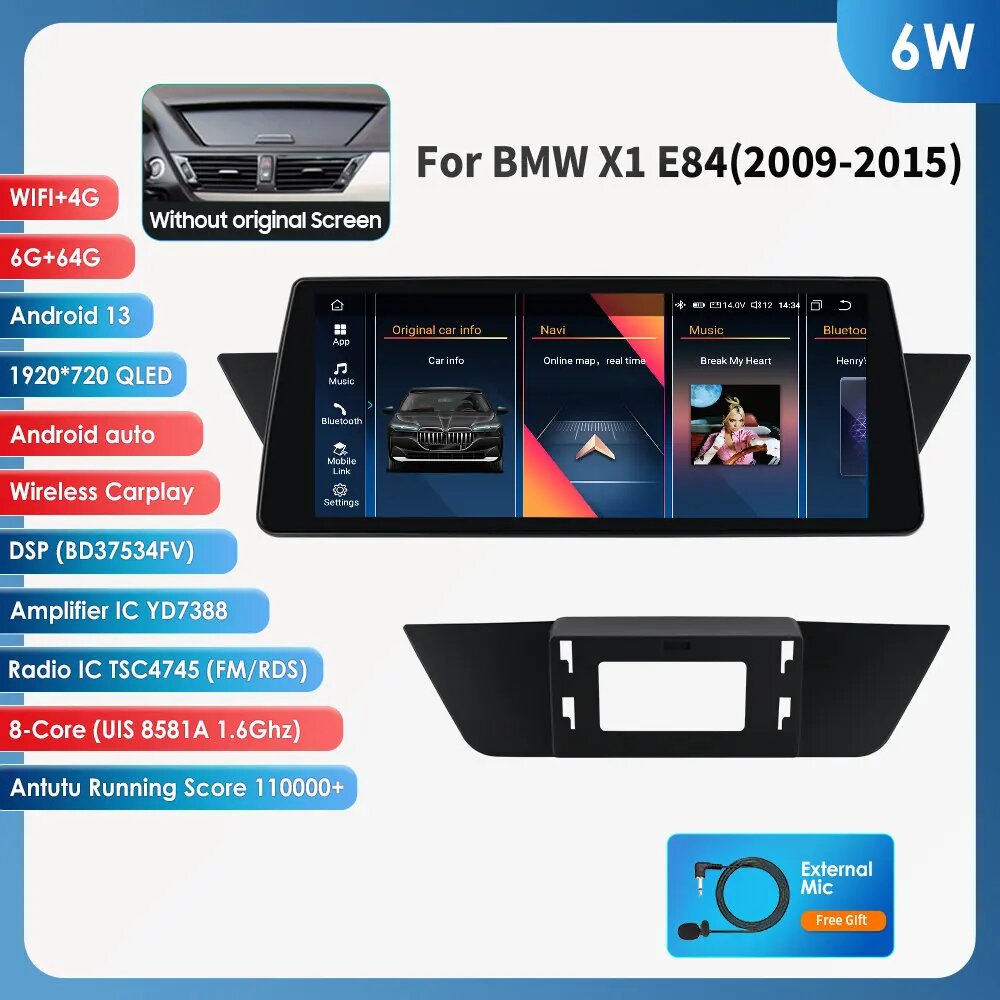 10,25 "Android авторадио для BMW X1 E84 2009-2015 CIC/без оригинального экрана 6G 64G NO Screen