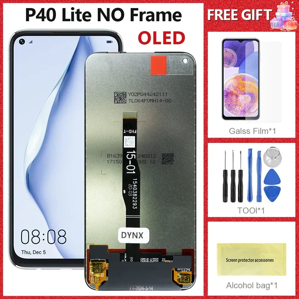 100% протестированный 6,4-дюймовый сменный дисплей с рамкой для Huawei P40 Lite, OLED No Frame