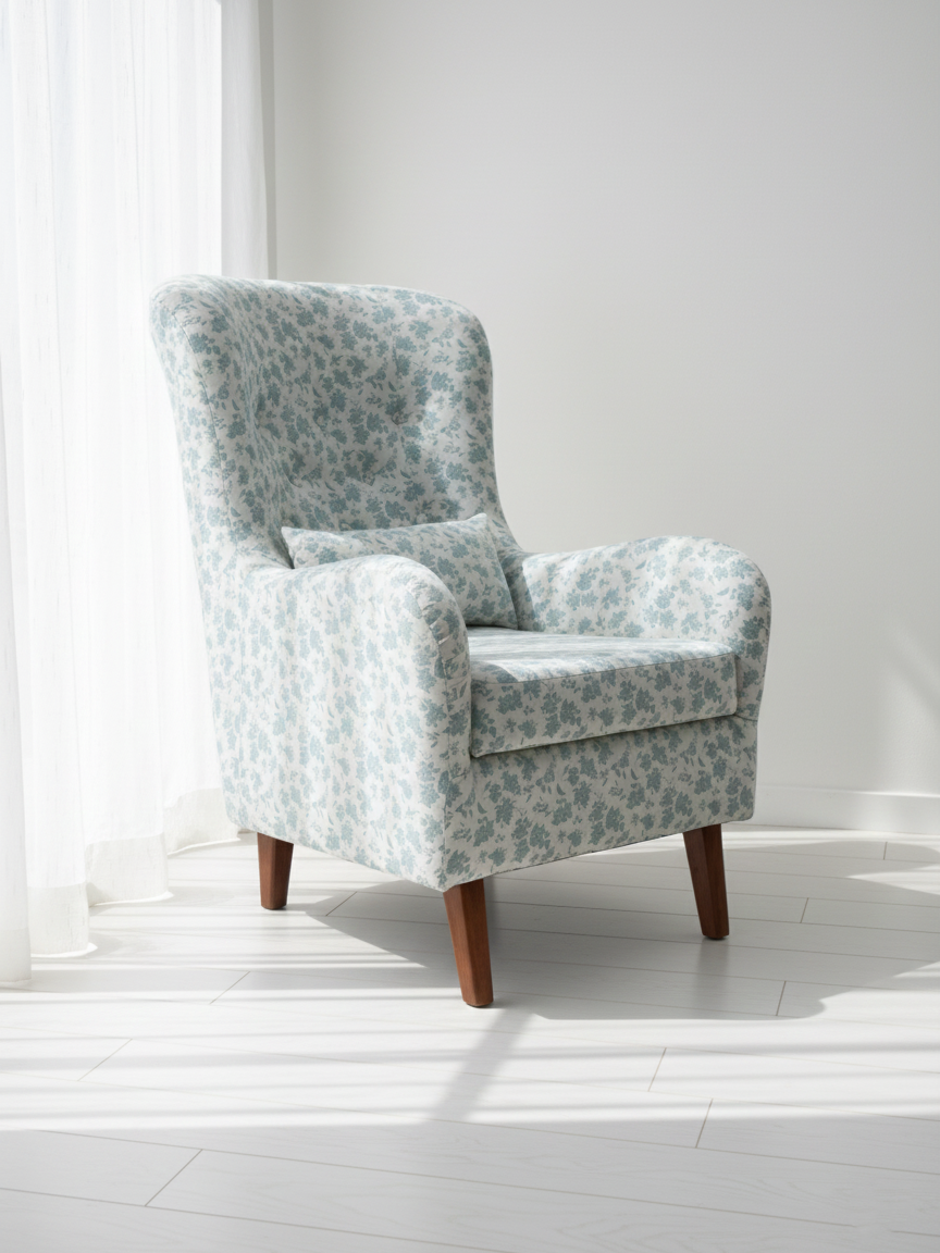 Кресло Ля Нэж "Голубая роза Прованса", мягкое, с подлокотниками