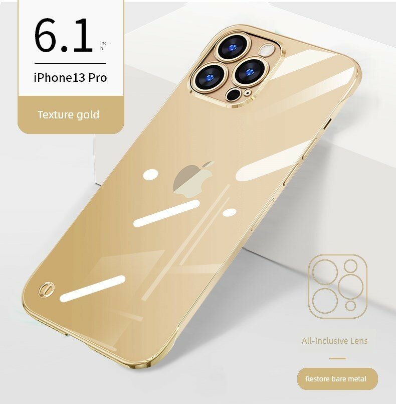IPhone 13 Pro прозрачный чехол с полным покрытием камеры, безрамочный дизайн, золотой оттенок