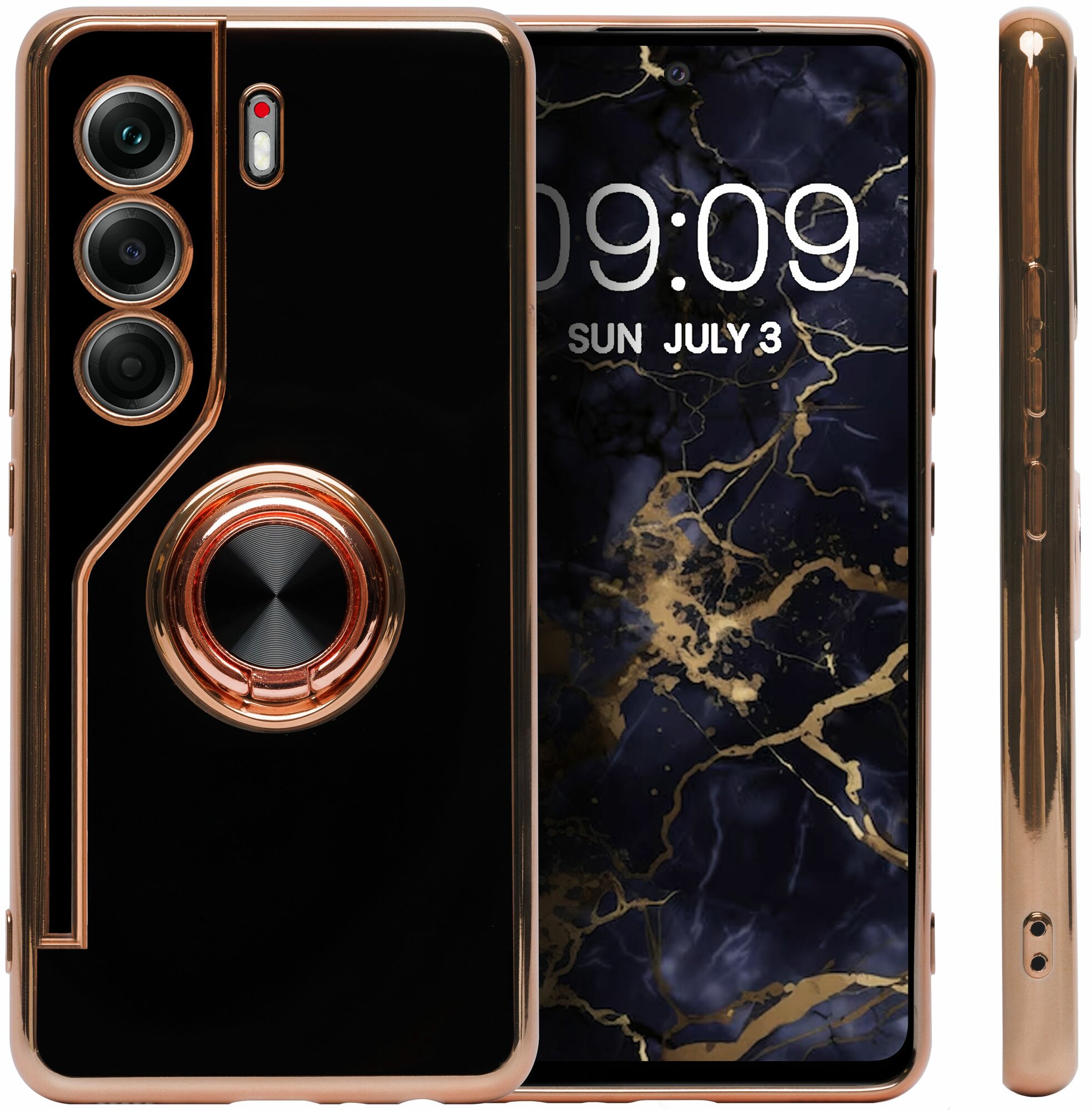 Стильный глянцевый чехол для TECNO CAMON 40 с кольцом-подставкой и бархатной подкладкой — фото 1
