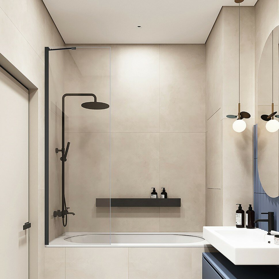Шторка на ванну Veconi Palau PL-84B, 500x1500, черный, стекло прозрачное