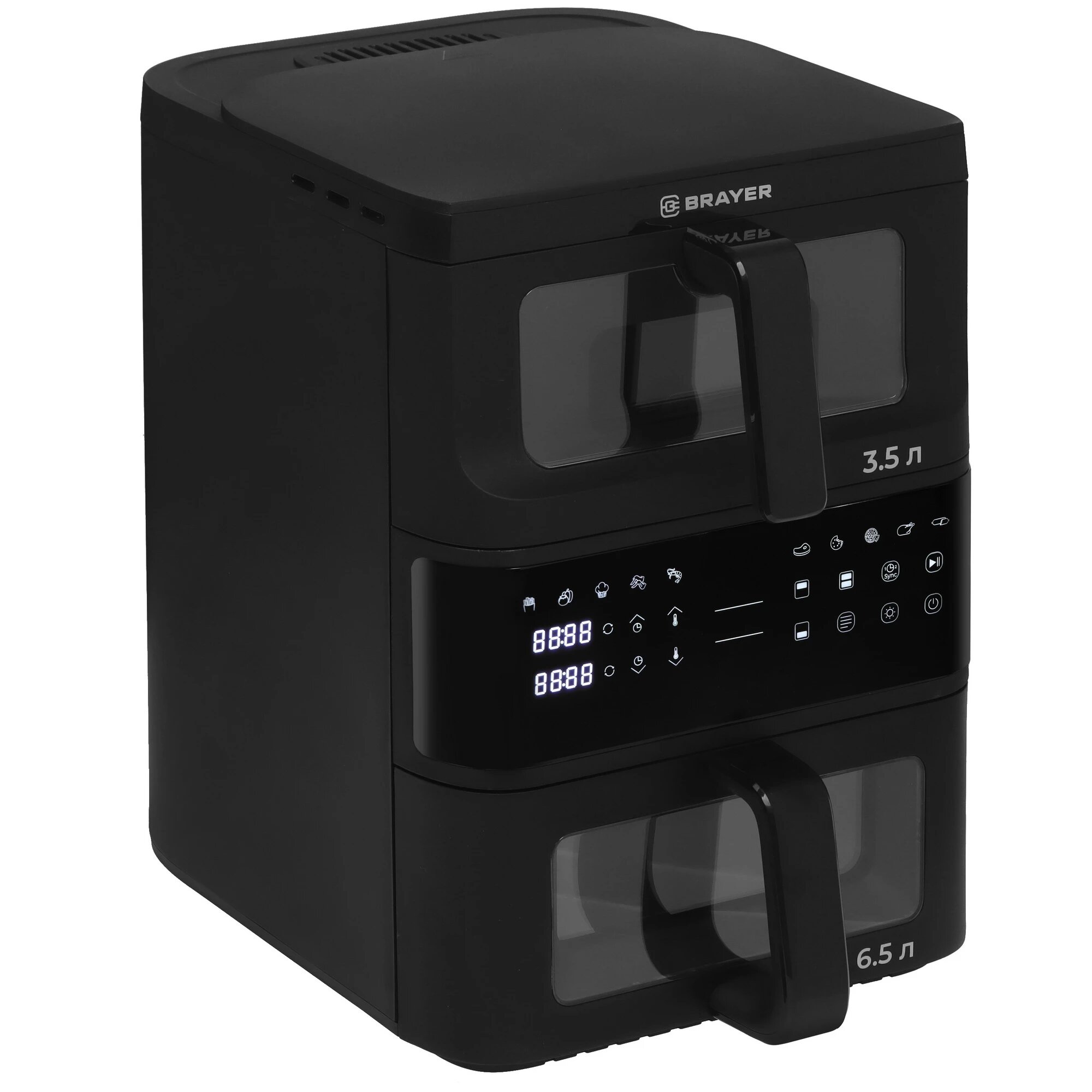 Аэрогриль BRAYER 2048BR, черный, мощность 2500 Вт, объём чаши 10 л