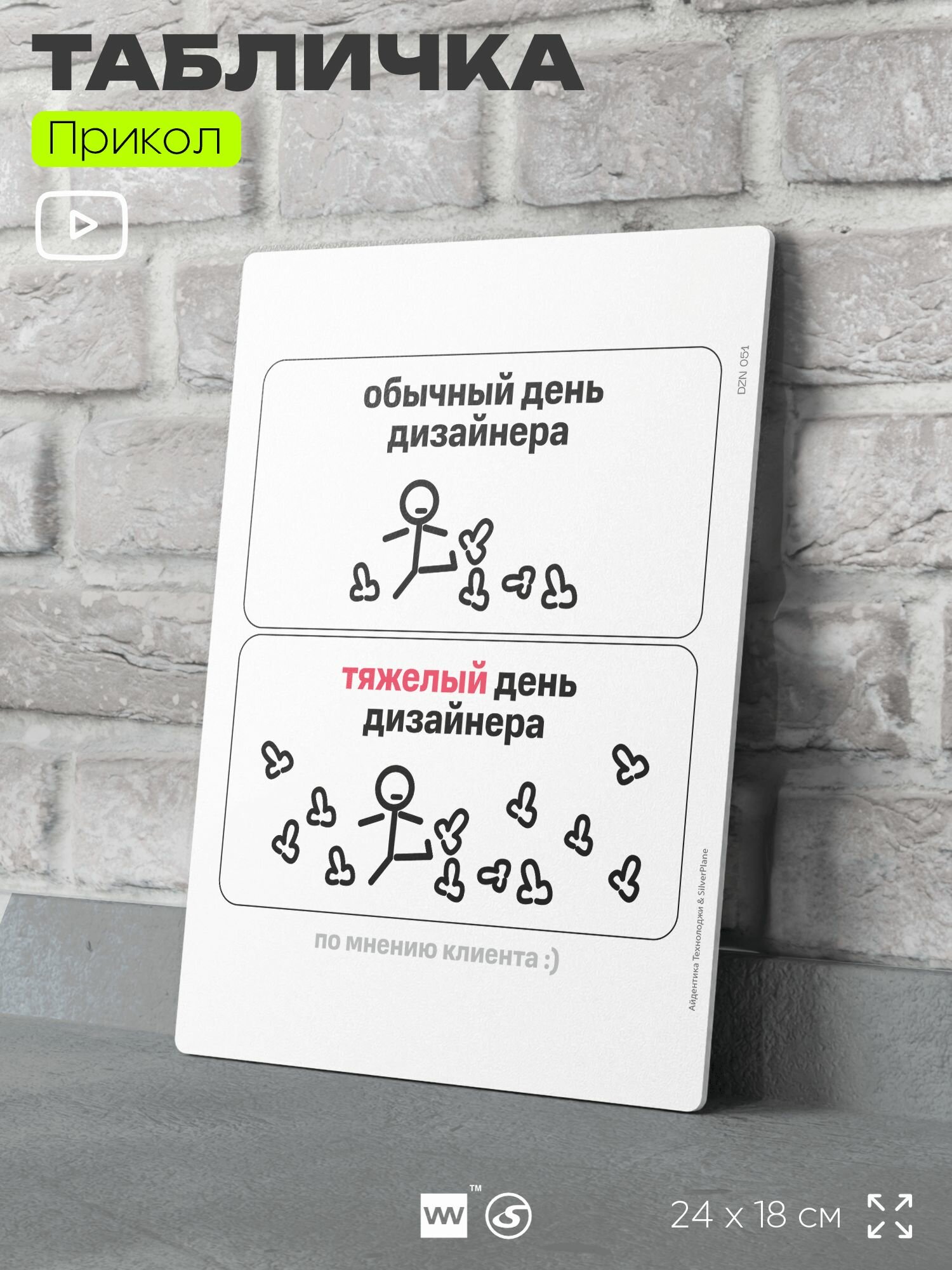 Табличка шуточная прикольная Обычный и тяжелый день дизайнера по мнению клиента на дверь и стену, для офиса и дома, пластиковая с двусторонним скотчем, 24х18 см, серия Алкан, Айдентика Технолоджи