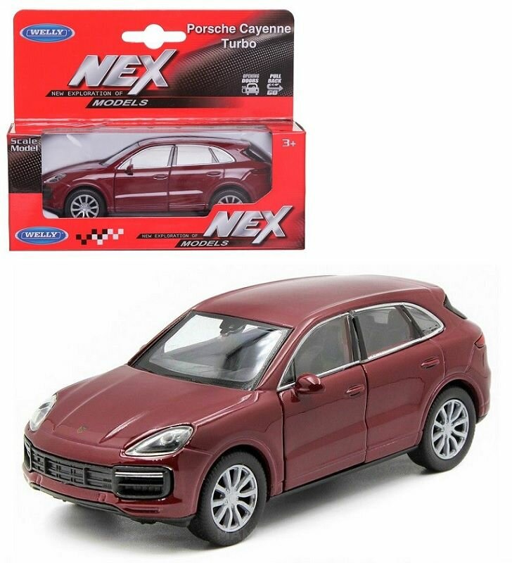 Машинка Welly Porsche Cayenne Turbo. масштаб 1:38, пружинный механизм, вишневый цвет