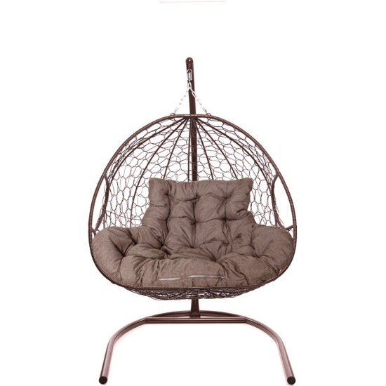 Подвесное кресло M-group для двоих Home с ротангом коричневое, подушка Какао, шт