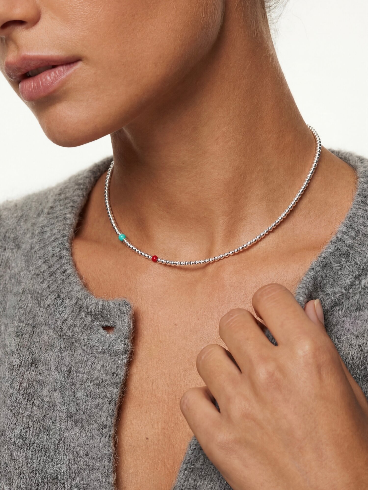 Колье, серебро, 925 проба, коралл