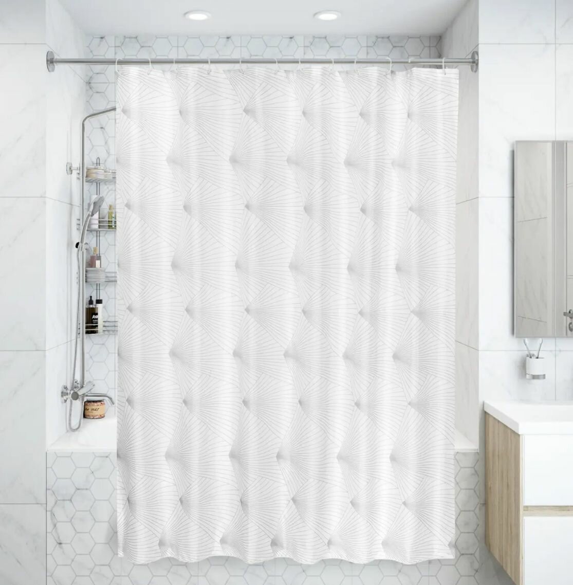 Штора для ванной Bath Plus Charme Red Fan Art 180x180 см полиэстер цвет белый