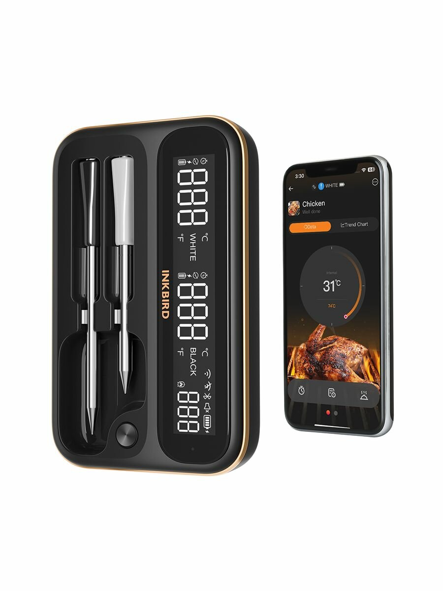 Термометр кулинарный INKBIRD INT-12BW, 2 беспроводных щупа, поддержка WiFi и Bluetooth