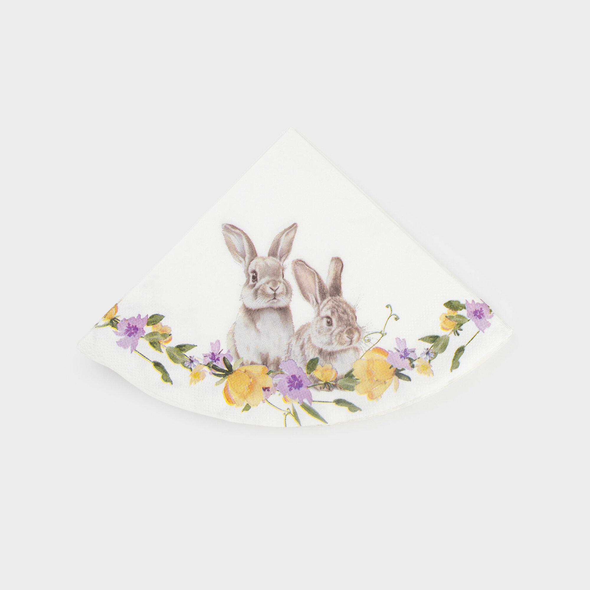 Салфетки бумажные, 33 см, 20 шт, круглые, белые, Кролики в цветах, Flora Easter, Kuchenland