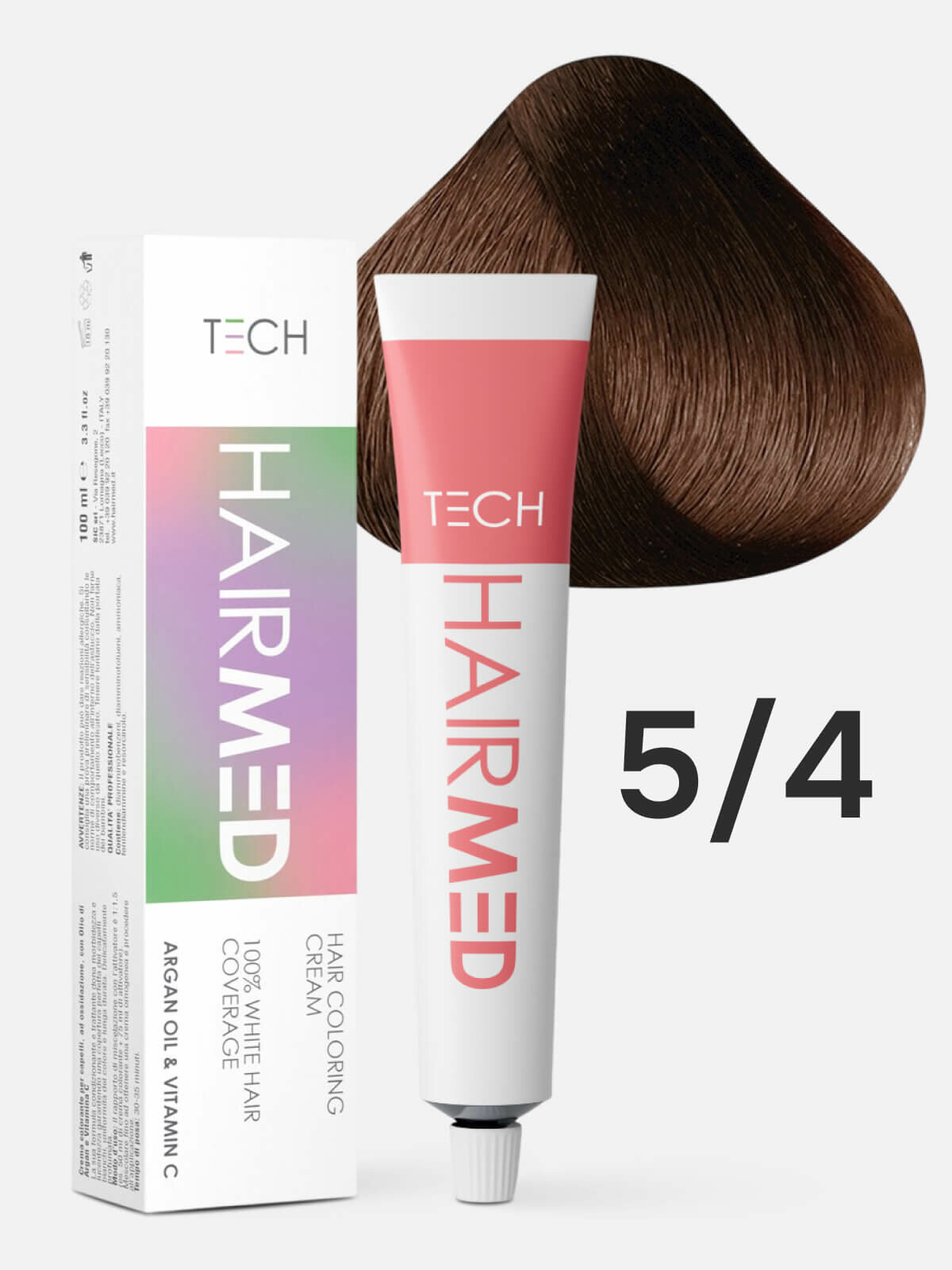 Крем - краска для волос профессиональная Hairmed 5/4 Светлый каштановый Медный, 100 мл