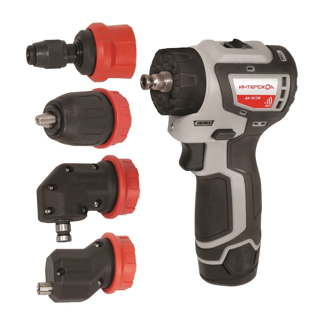 Дрель-шуруповерт аккумуляторная Интерскол комбимакс ДА-10/12В 687.2.2.79, 12 В, 1450 об/мин, 2х Li-Ion 2 Ач, серый