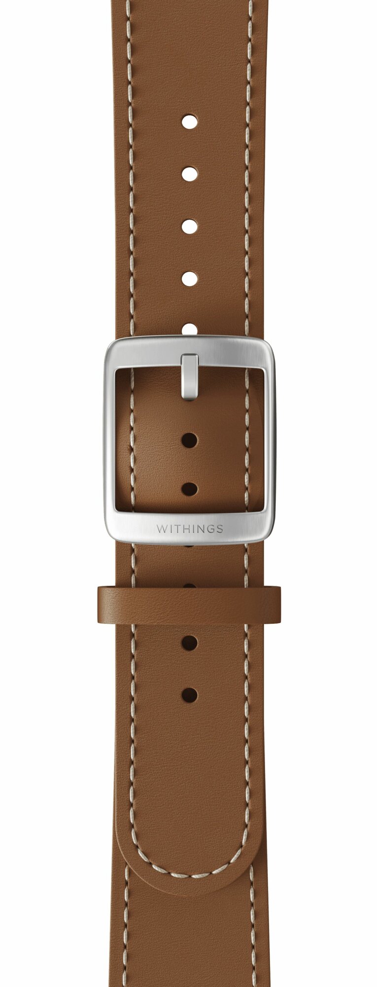Ремешок кожаный для часов Withings Leather Wristband 20mm Brown, White Stitch & Silver
