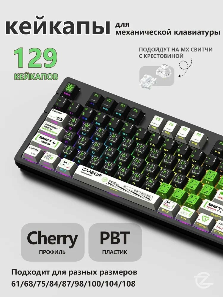 Кейкапы PBT cheryy для механической клавиатуры в стиле Механик, кейкапы 60%/75%/100%