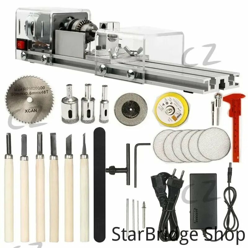 Мини токарный станок по дереву с регулируемой скоростью 1500-7000 об/мин, алюминиевое основание