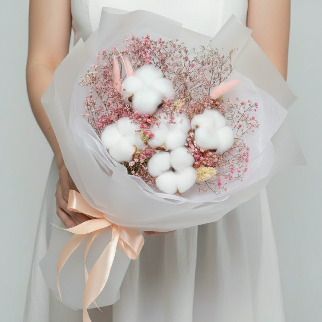 Букет "Гипсофила, Хлопок, Лагурус, Фалярис" сухоцвет