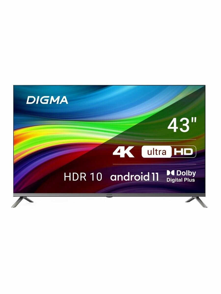 Телевизор Digma "DM-LED43UBB41", 43", LED, 4K, Smart TV, Android, чёрный