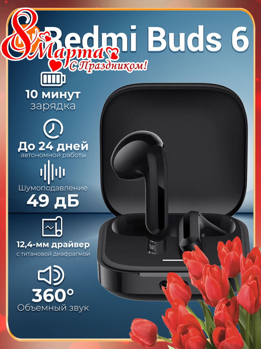 Блютуз наушники BluetoothRedmi Buds 6- Night Black（BHR9251GL ）