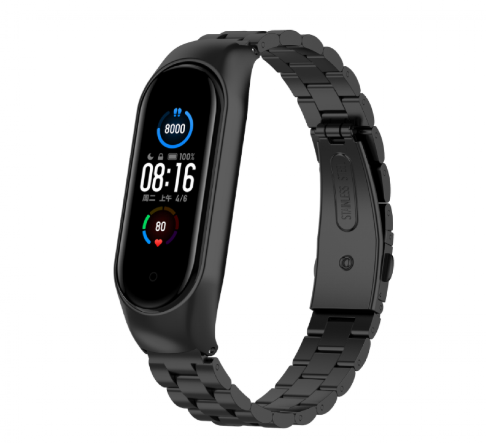 Сменный стальной ремешок MyPads для умного браслета Amazfit Band 5 с раскладным замком черный