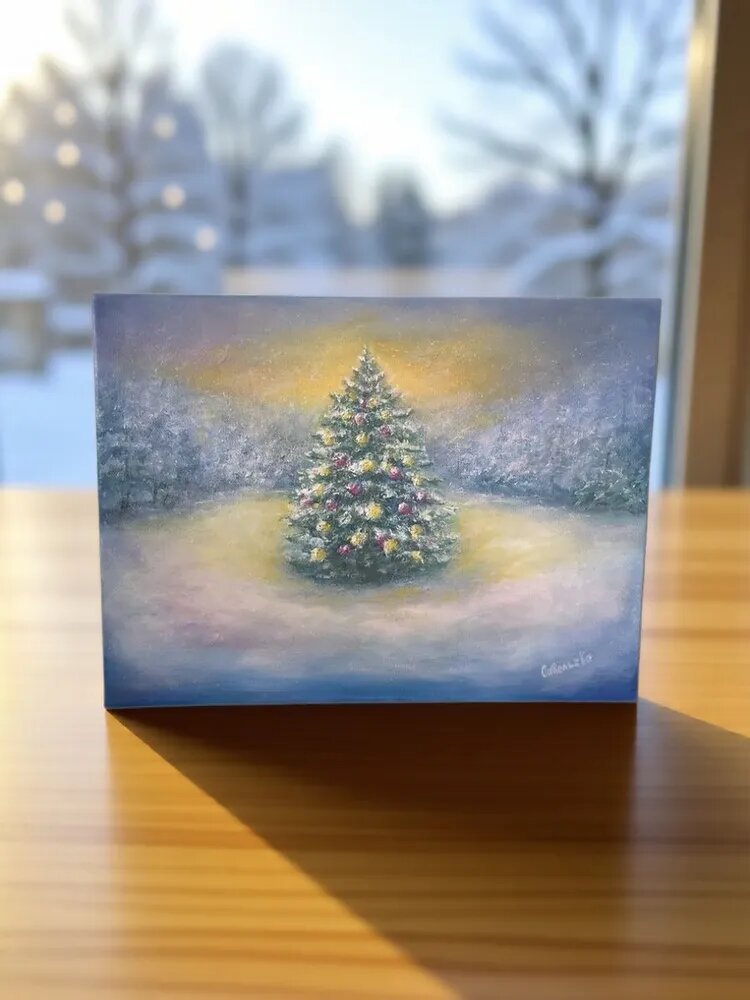 Картина маслом "Елочка". Холст, масло. Ручная работа. Размер 30*40 см.