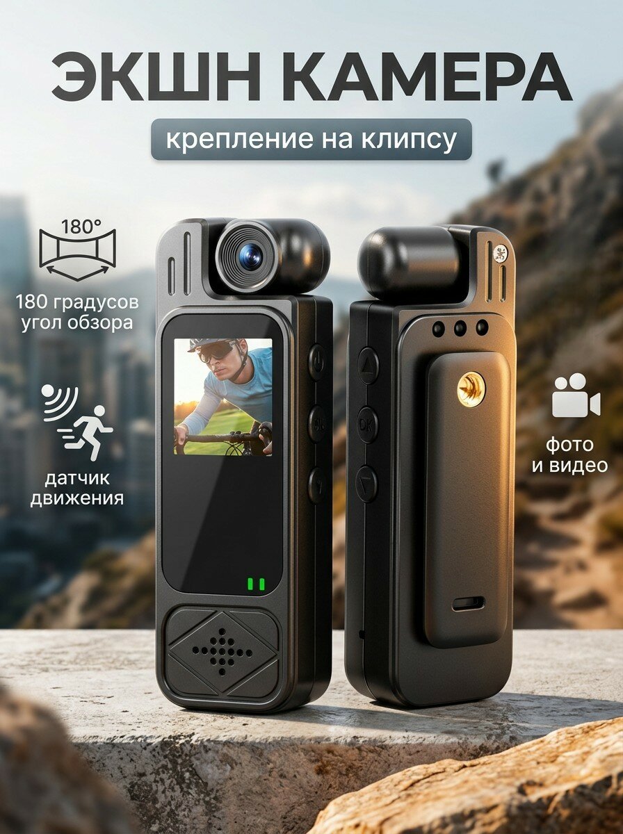 Портативная экшн-камера HD 2K Wi-Fi с ночным видением и датчиком движения