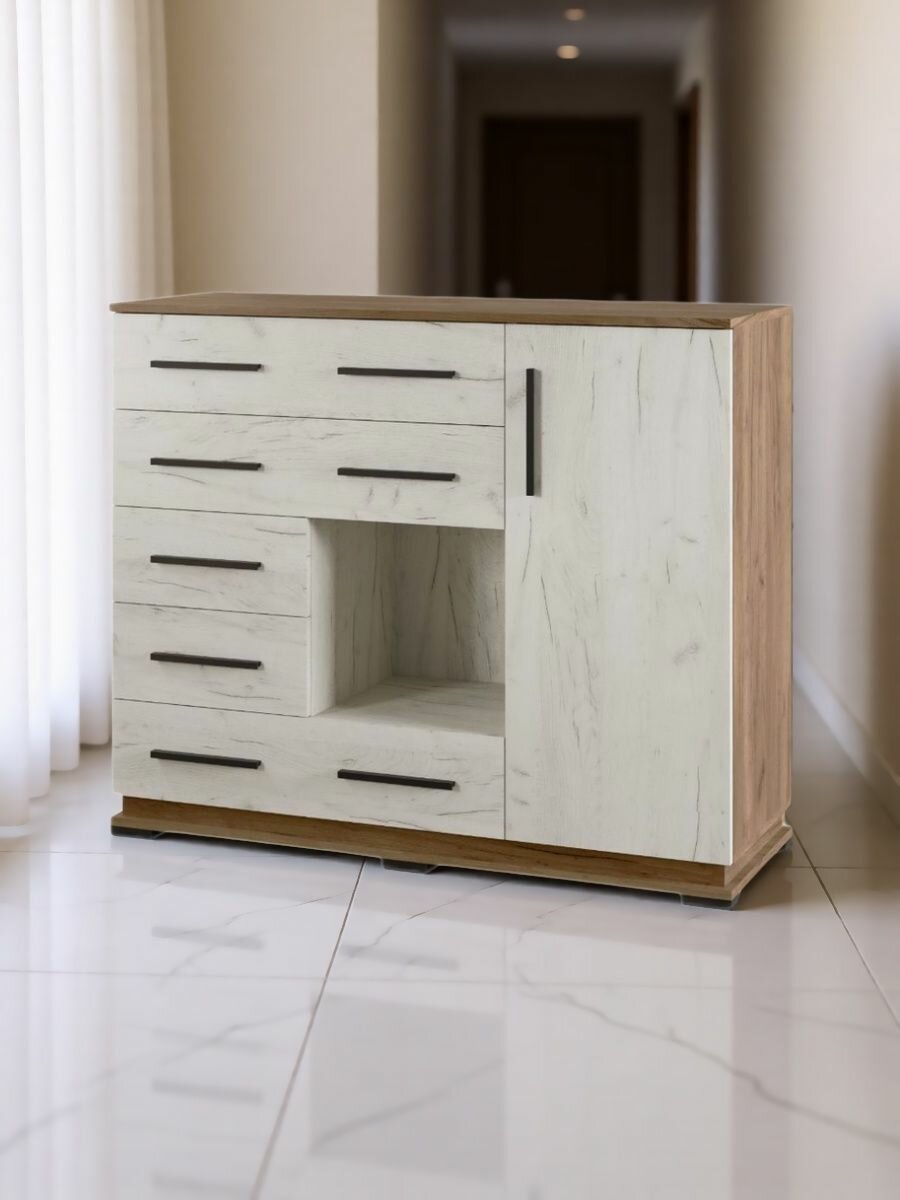 Комод Домани Модена МК 2 1200х1000х434, Дуб крафт табачный/Дуб крафт белый