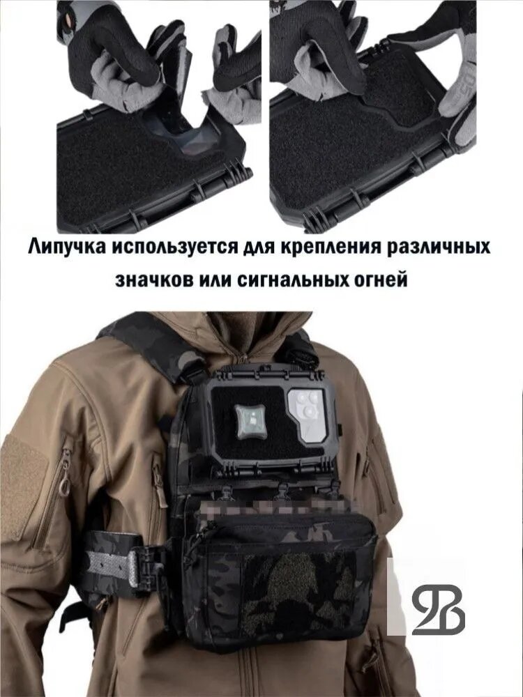 Держатель для телефона для тактического жилета MOLLE зеленый, подходит для смартфонов размером до 17x8.3x1.1 см — фото 1