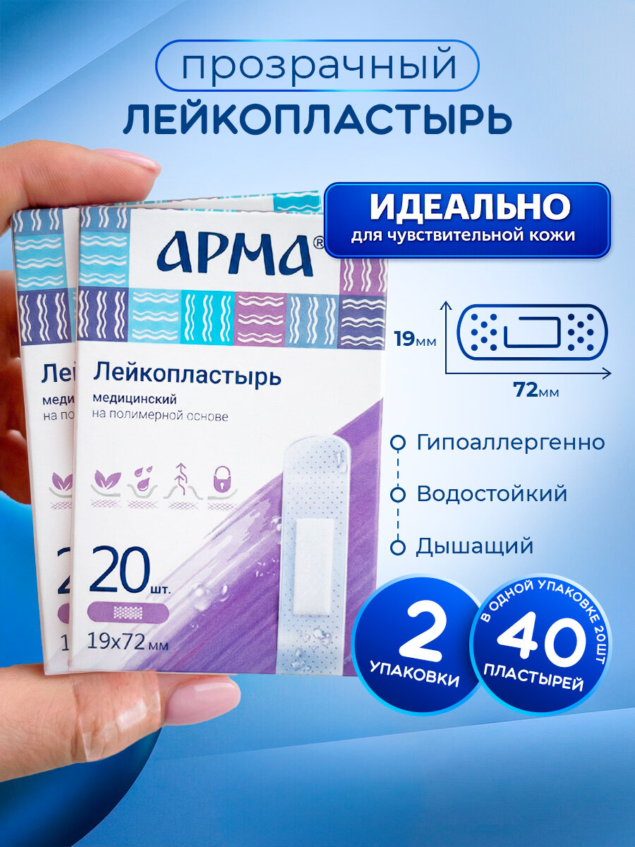Лейкопластырь медицинский набор 19х72мм полимерный прозрачный №20*2шт