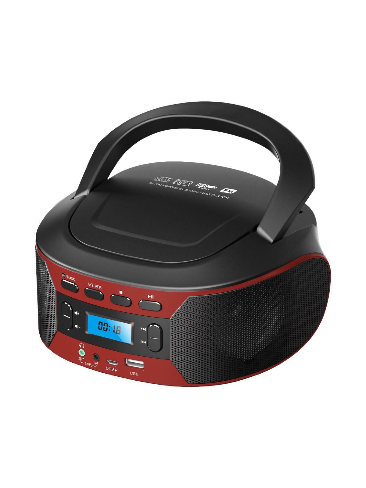 Легкий музыкальный проигрыватель в стиле бумбокс с поддержкой Bluetooth и FM-радио для дома