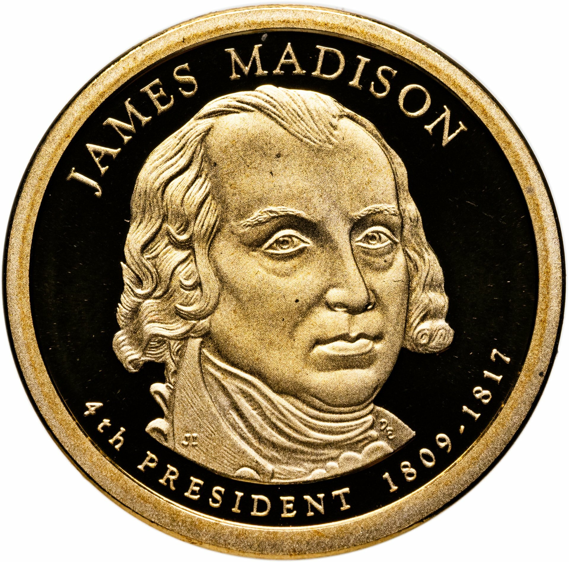 США 1 доллар dollar 2007 S Proof "Джеймс Мэдисон 4-й президент США" знак монетного двора "S" - Сан-Франциско, Медь