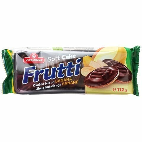 Печенье FRUTTI бисквитное с банановым желе, покрытое шоколадом /фольга/ 112г