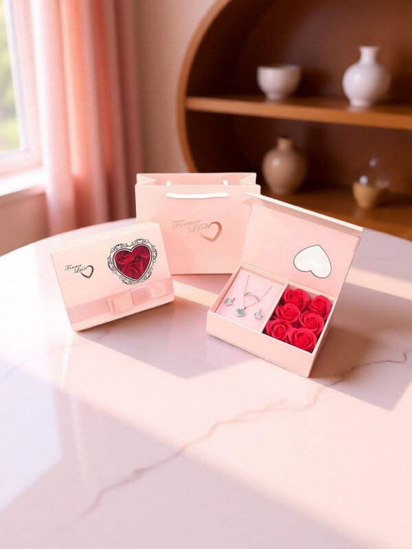 Подарочный набор на 8 марта для девушки, жены, подруги, дочери с подвеской сердце - футляр для фото, открыткой.