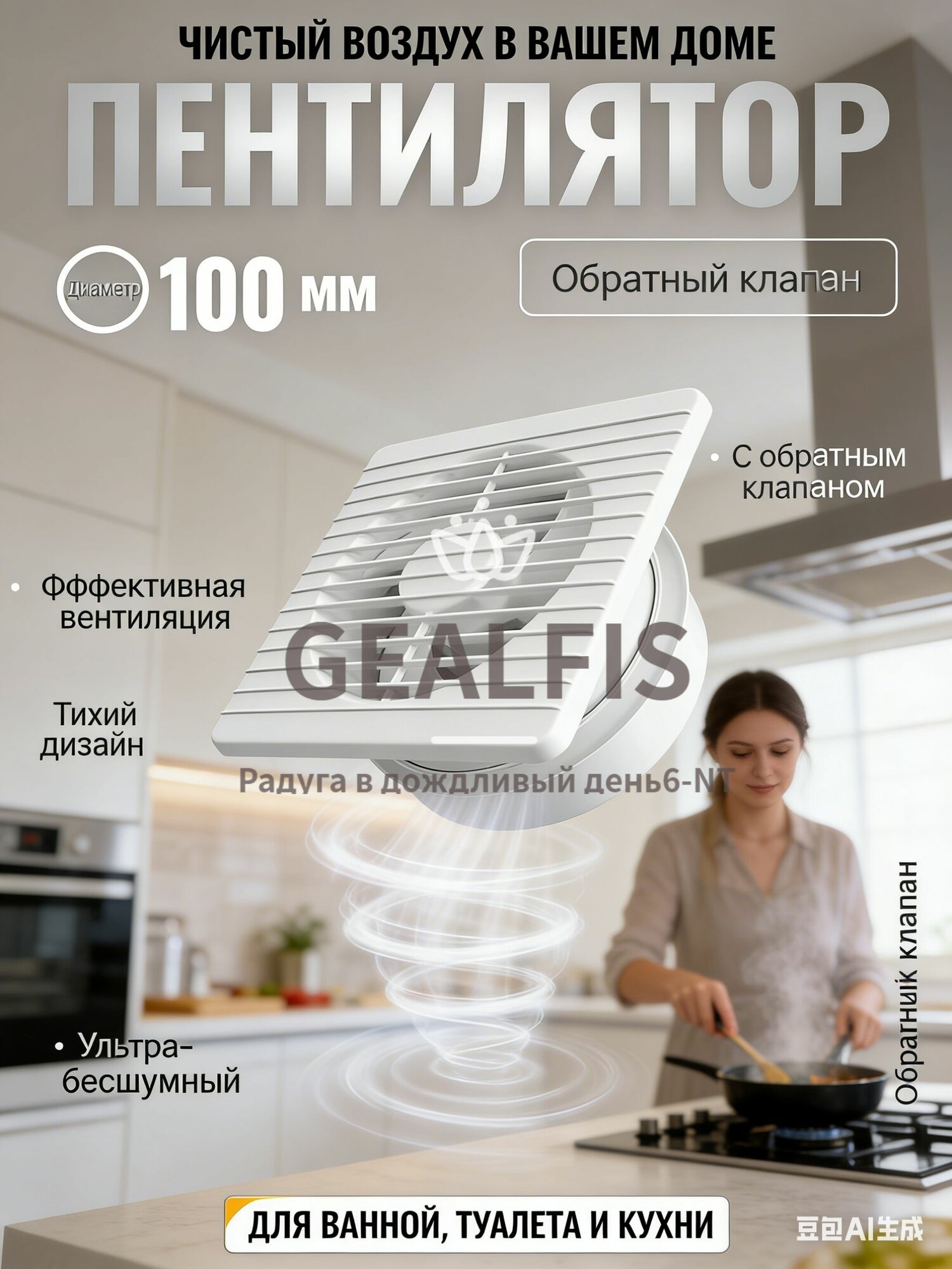 Вентилятор для вытяжки 100 мм с защитой от запахов соседей и табачного дыма, мощный осевой прибор с обратным клапаном, белый бесшумный