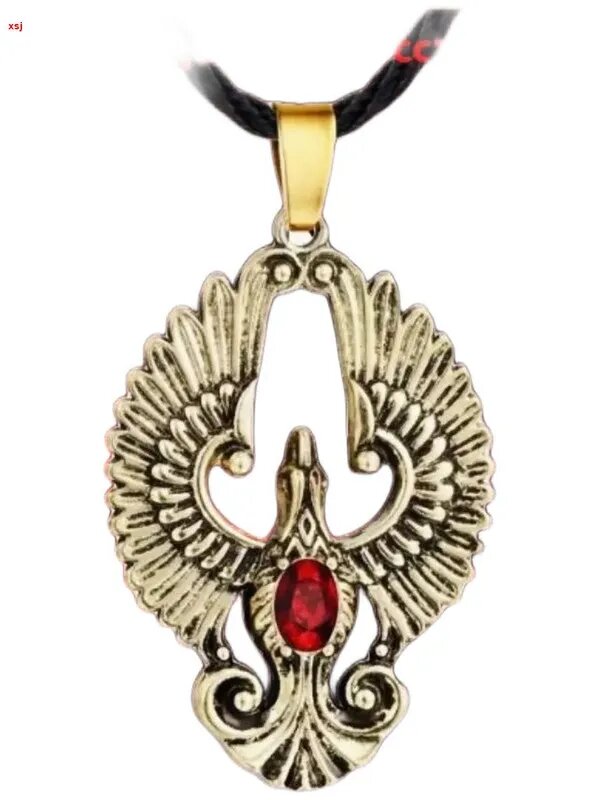 Амулет с птицей Феникс, металлический сплав, бронзовый, с красным камнем, для привлечения удачи и возрождения