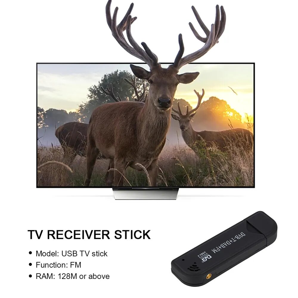 USB DVB-T приёмник для цифрового ТВ с FM RTL2832U, черный цвет, пластик